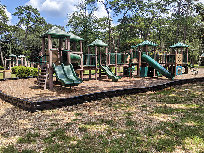 Paradise Park playground offers a perfect energy-burning opportunity for children who've consumed too many of downtown's famous cinnamon rolls.