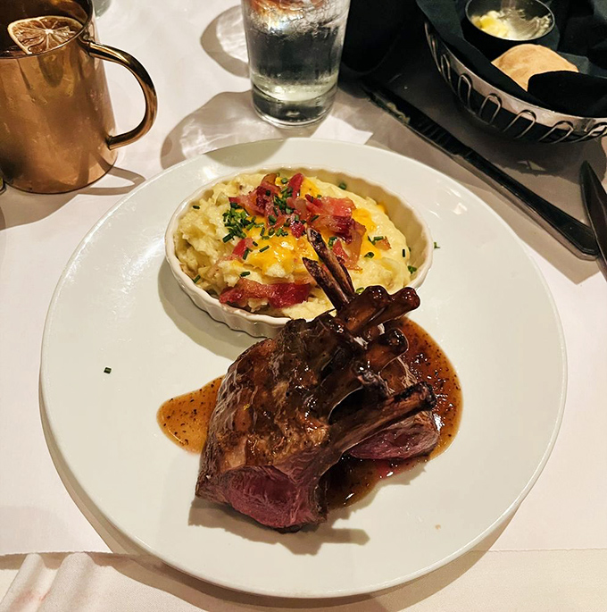 Rack of lamb with loaded mashed potatoes&mdash;the kind of plate that makes nearby diners develop sudden menu envy.