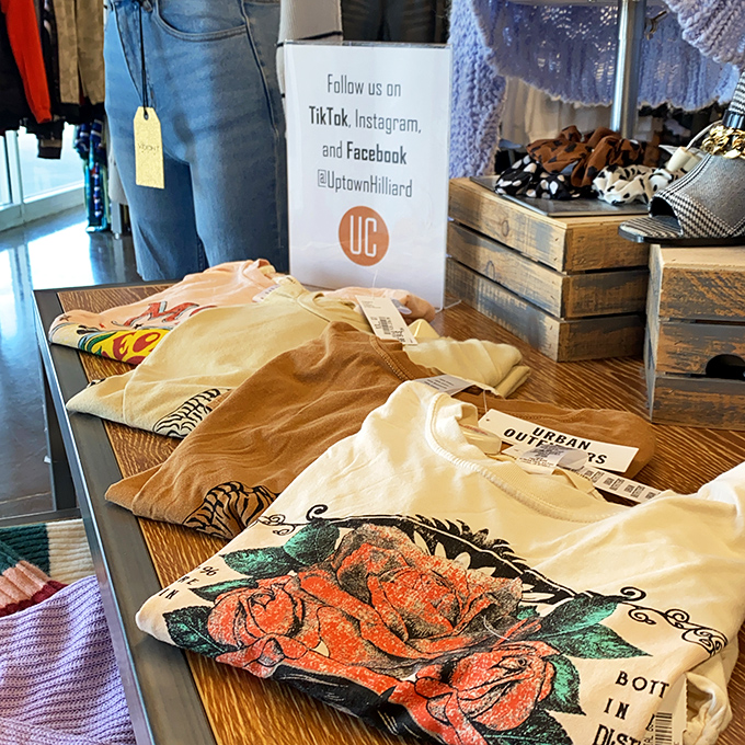 Graphic tees and casual tops with original tags still attached&mdash;the holy grail of secondhand shopping. That floral design is practically singing "Buy me!"