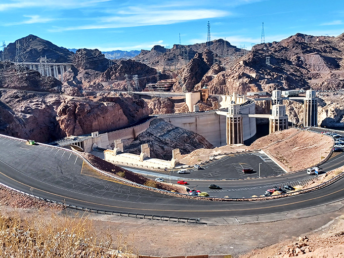 Concrete and steel nestled among ancient stone&mdash;like finding an elaborate sandcastle in the middle of geological poetry.