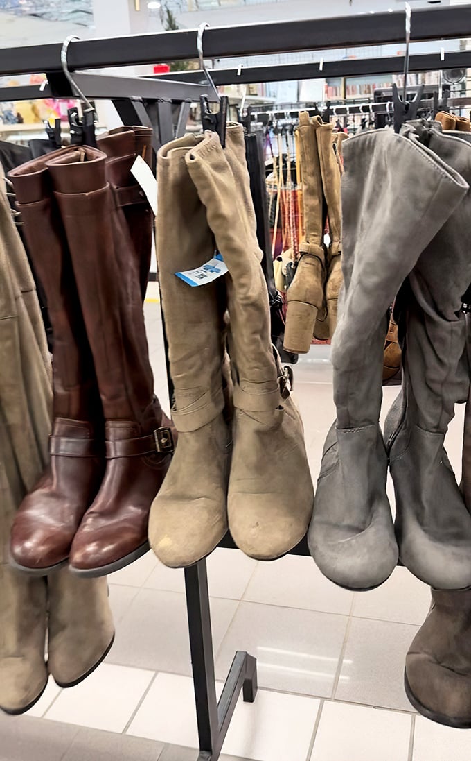 Boot boulevard, where leather storytellers line up&mdash;each pair having walked different paths before finding their way here.
