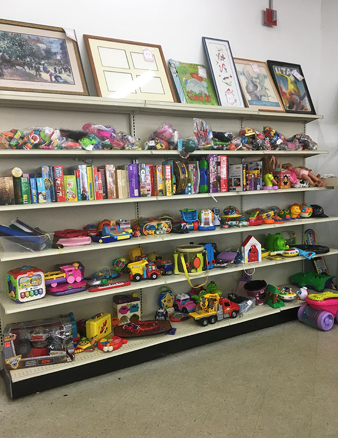 The toy section: where childhood memories are rekindled and new ones begin. Board games with all their pieces? That's the real treasure.