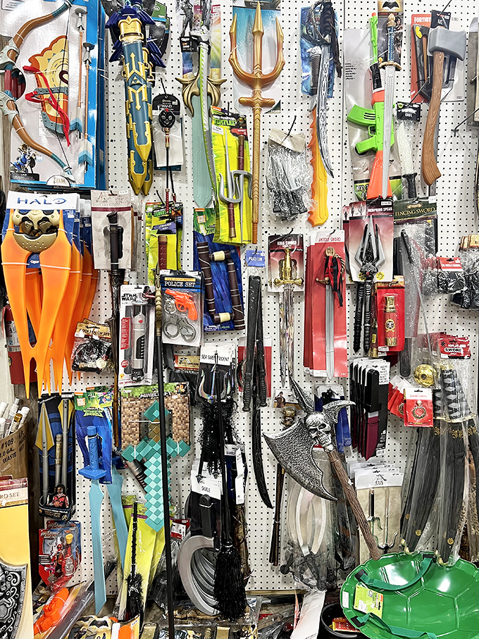 The toy wall is like a time capsule of childhood fun&mdash;from water guns to action figures, all waiting for a second chance at adventure.