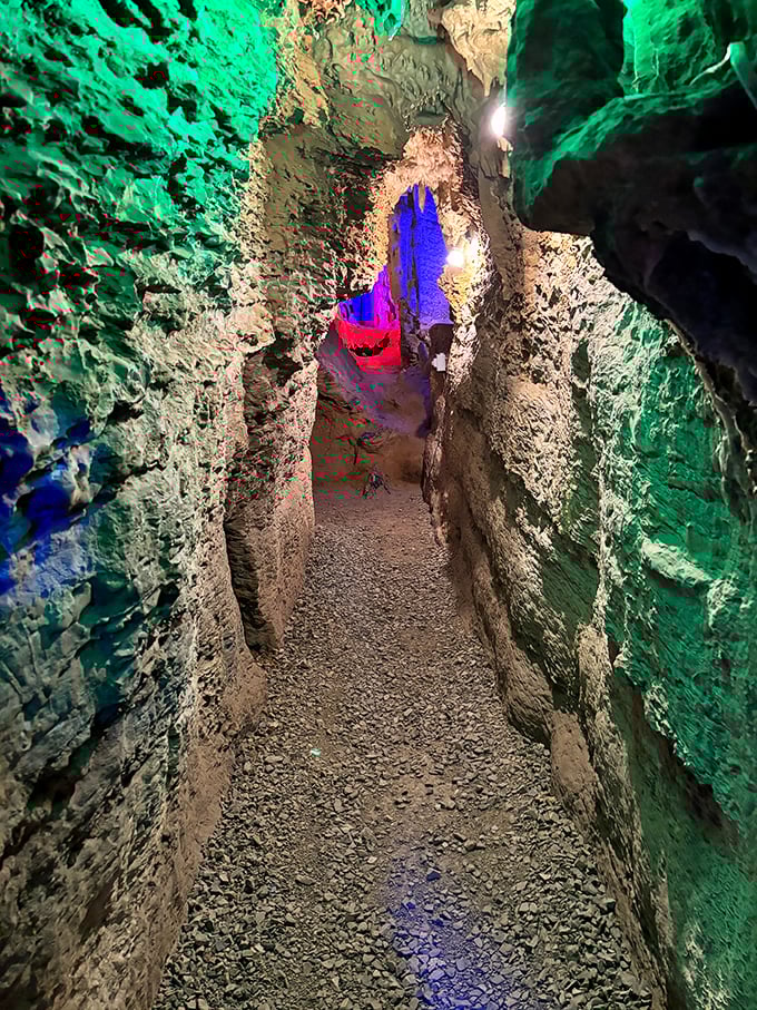 The narrow passage glows with alien hues, making you feel like you've stumbled onto the set of "Close Encounters."