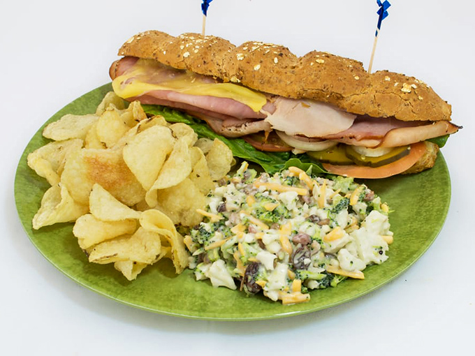 A sandwich so perfectly constructed it deserves its own architectural award, flanked by potato chips that didn't come from a factory.