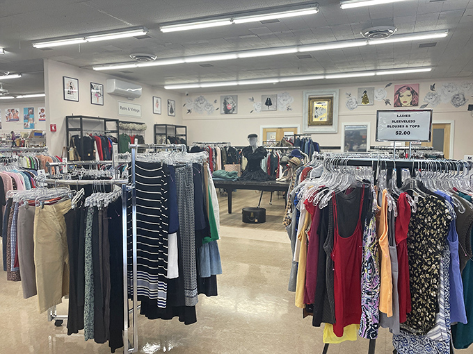 The Assistance League's professional brick facade hints at the upscale treasures within&mdash;thrifting with a touch of class.