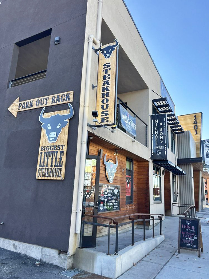 Biggest Little Steakhouse lives up to its bold name with that no-nonsense bull logo promising serious business for serious meat lovers.