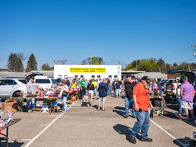 Parking lot turned treasure trove! Vendors transform ordinary spaces into extraordinary shopping experiences at this outdoor market.