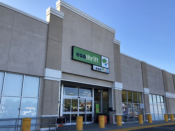 Eco Thrift's simple green signage masks the massive selection of pre-loved treasures waiting inside this bargain hunter's paradise.