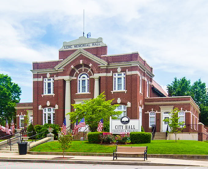 The stately Long Memorial Hall in Farmington stands as proof that small towns once built big dreams in brick and mortar.