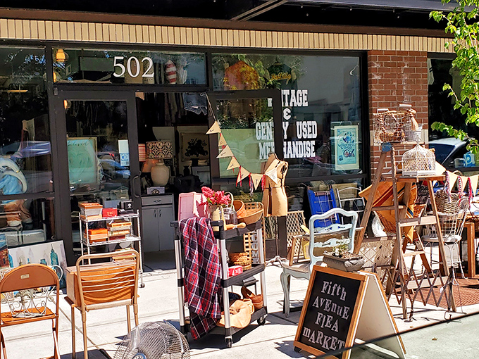 Storefront surprise! This unassuming exterior hides a wonderland of vintage treasures just waiting to tell their stories.
