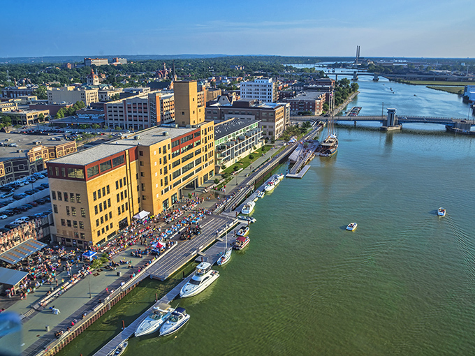 Green Bay's buildings reach skyward like the hopes of Packers fans at the start of every season.