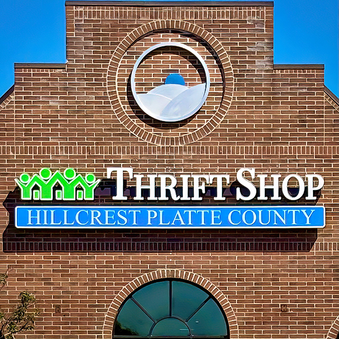 Hillcrest Thrift Shop's distinctive brick architecture stands out like a cathedral of savings. Thrifting with architectural flair!
