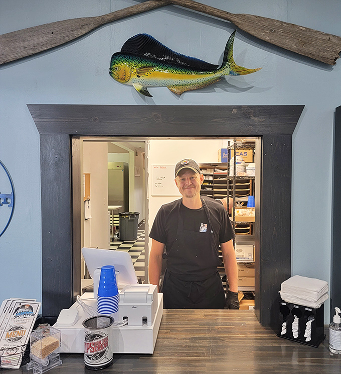 Johnny's Seafood Shack brings ocean vibes inland. That mounted fish seems to say, "You've made an excellent dining decision!"