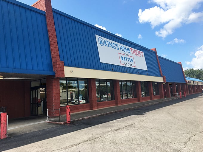 The Better Store indeed! King's Home Thrift's distinctive blue and red exterior promises quality finds inside.