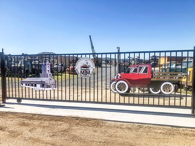 The Motor Transport Museum's gate welcomes you to truck heaven. Where working vehicles go to tell their tales of American highways!