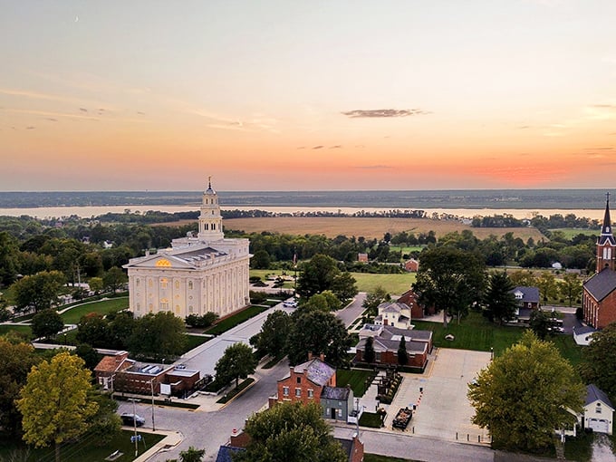 Nauvoo's historic buildings stand as testaments to the past, while that sunset over the Mississippi proves that some things never go out of style.