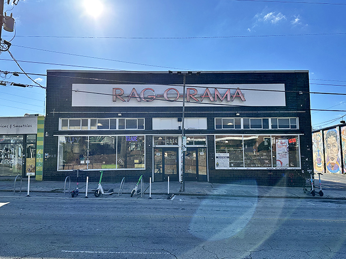 Rag-O-Rama's sleek storefront promises vintage treasures without the musty basement rummage experience.