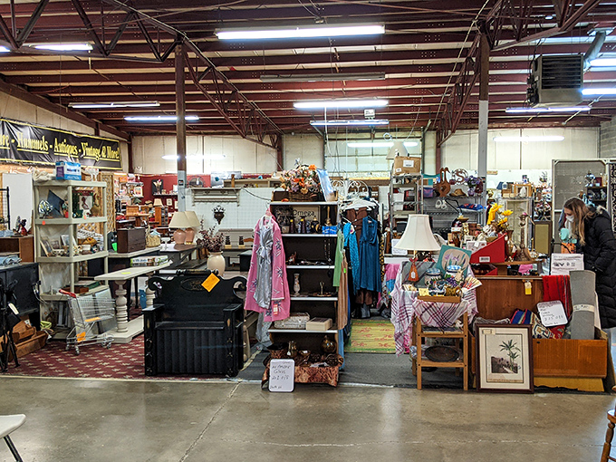 Warehouse wonders await! High ceilings and organized chaos create the perfect environment for serious collectors and casual browsers alike.