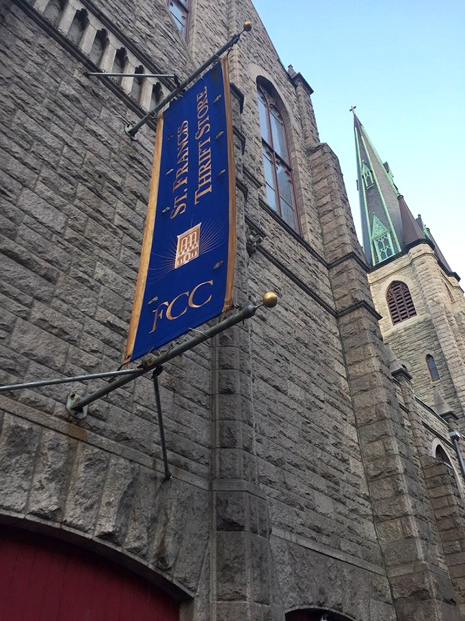 St. Francis Thrift Store's historic facade hints at the timeless treasures waiting inside.