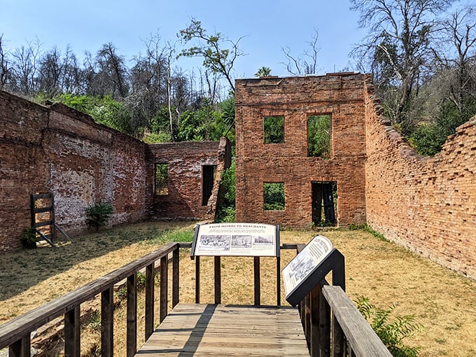 Gold Rush ruins stand frozen in time, where brick buildings whisper stories of California's wildest days.