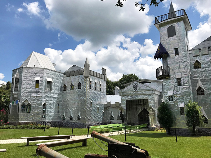 This shimmering castle transforms recycled materials into something straight from a fairy tale.
