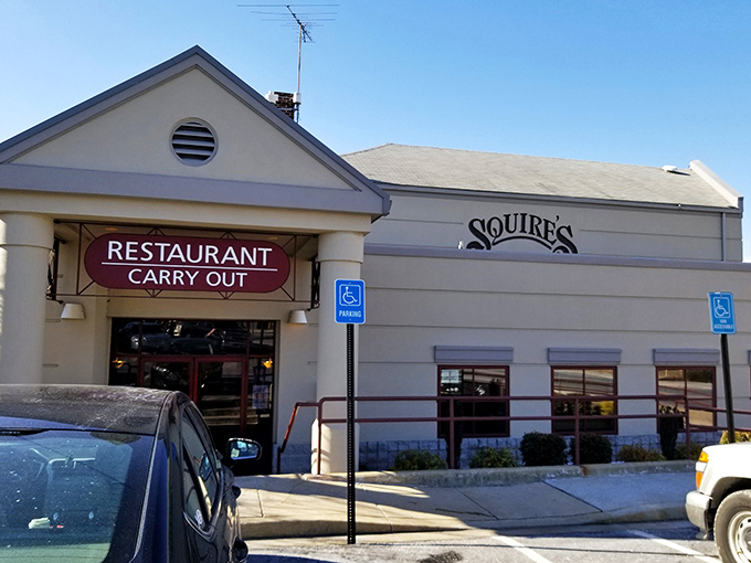 Squire's beige building may whisper, but their pizza shouts with flavor. Sometimes the plainest exteriors hide the biggest taste treasures.