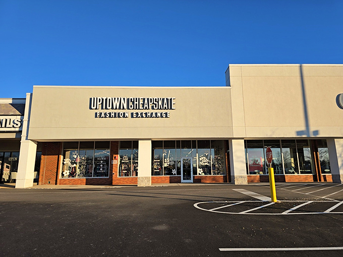 Uptown Cheapskate brings boutique vibes to the thrift scene. That sleek storefront promises fashion-forward finds inside.