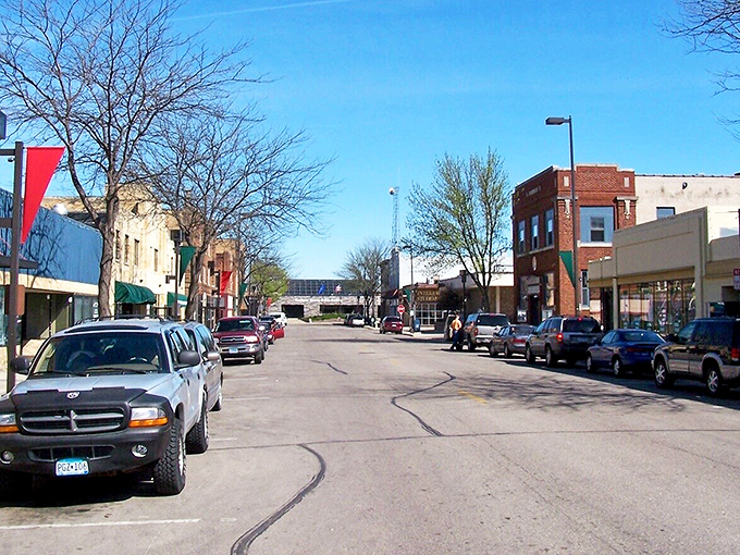 Willmar's tree-lined main street offers small-town shopping with big-town variety. Those angled parking spots are a lost art!