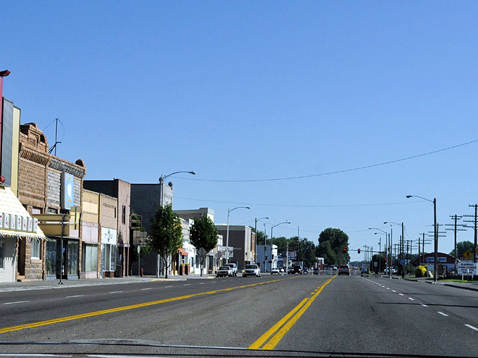 A bird's-eye view of Blackfoot reveals a community built around a central park, where free events happen year-round.