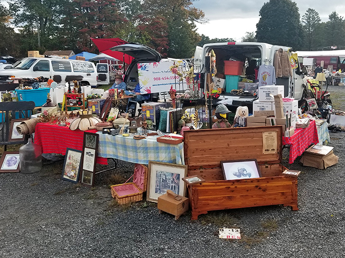 Tables laden with treasures await eagle-eyed shoppers at Blue Ridge, where the mountains provide a stunning shopping backdrop.
