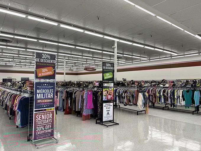Bright lights, big savings! City Thrift's organized interior makes the treasure hunt less chaotic but no less thrilling.