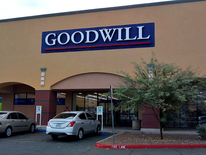 The simple facade gives no hint of the organized chaos of possibilities waiting just beyond those doors.