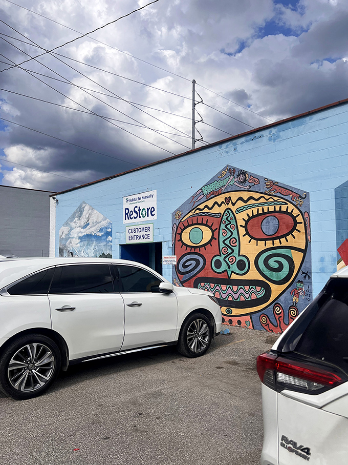 That mural isn't just decoration&mdash;it's a preview of the creative possibilities waiting inside this treasure trove of home goods.