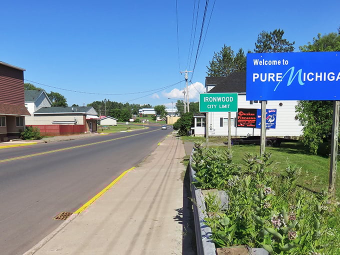 Ironwood's entrance might seem unassuming, but those flags stand proud &ndash; welcoming you to some of Michigan's most budget-friendly living.
