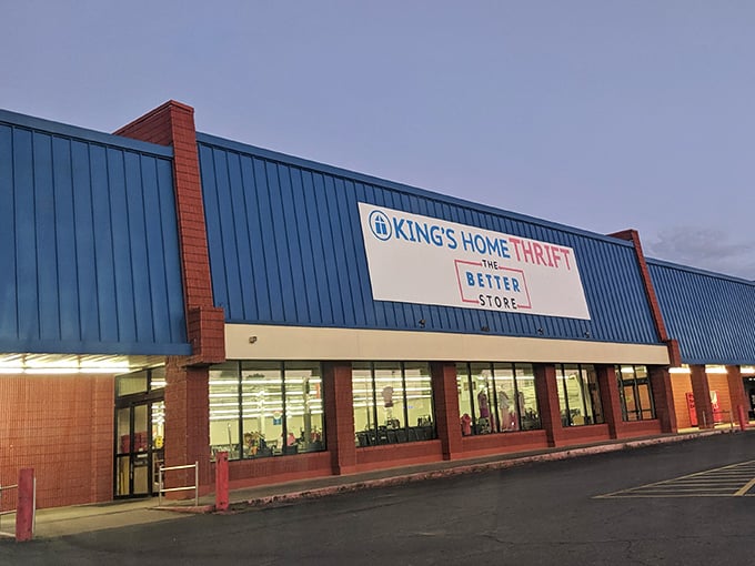 Evening light bathes King's Home Thrift in a golden glow, signaling the end of another day of treasure hunting.