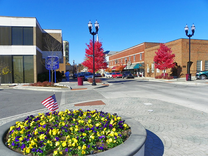 McMinnville's downtown roundabout blooms with flowers and fiscal responsibility. Beauty doesn't have to break the bank here.