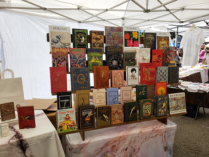 Vintage books become art objects at Melrose, arranged with the care usually reserved for museum displays.
