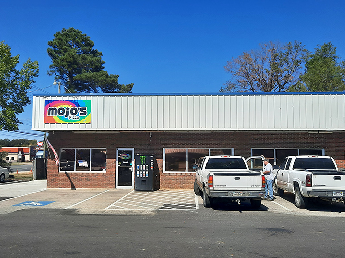 The unique building design suggests this isn't your average pizza place, and that's exactly what makes it special. 