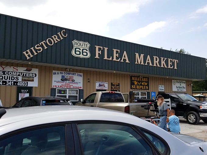 The Historic Route 66 Flea Market sign promises a trip down memory lane without leaving Illinois.