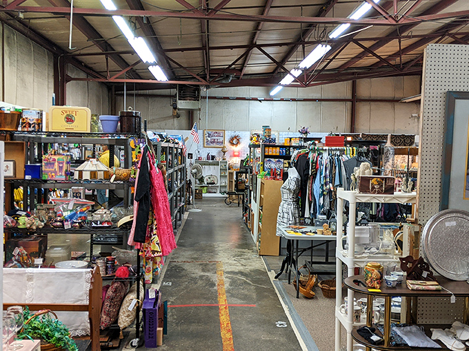 Flea market feng shui! Carefully arranged aisles invite exploration while promising that perfect vintage lamp or quirky conversation piece is just ahead.