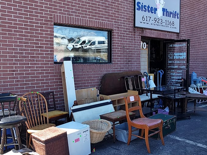 The outdoor furniture display at Sister Thrift is like a yard sale curated by design professionals &ndash; unexpected finds at unbelievable prices.