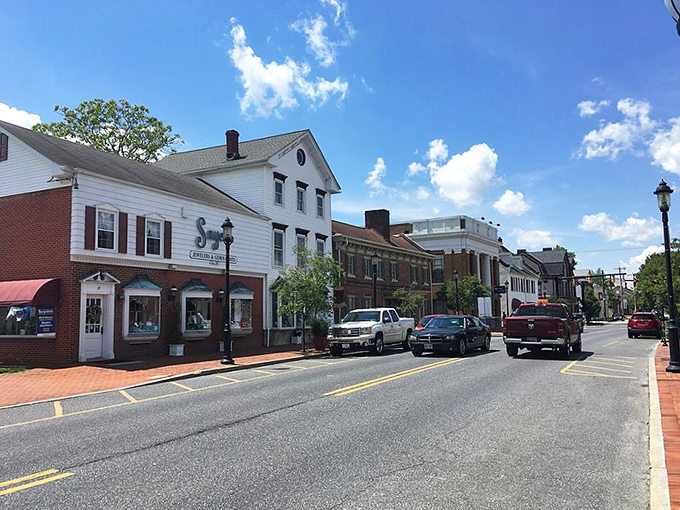 The "Downtown Development District" sign welcomes visitors to Smyrna, where community pride and affordable living go hand in hand.