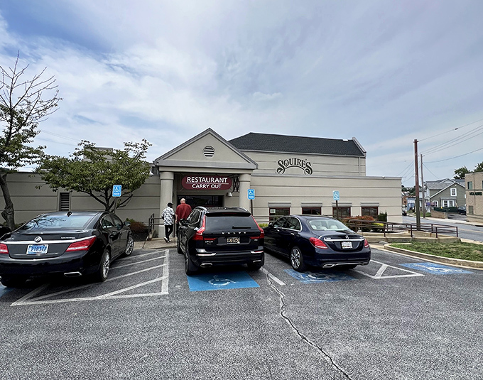 That simple "Restaurant Carry Out" sign is understated, just like the generations of Baltimore families who know Squire's pizza secret.