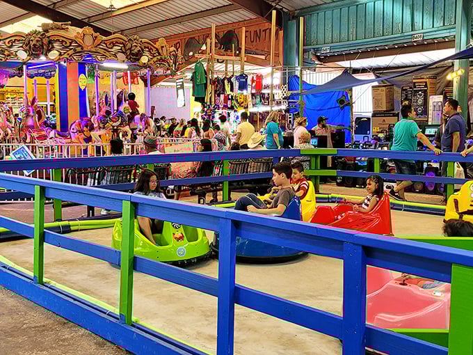 Colorful food stalls serve up elotes and nachos that make bargain hunting a deliciously rewarding experience.