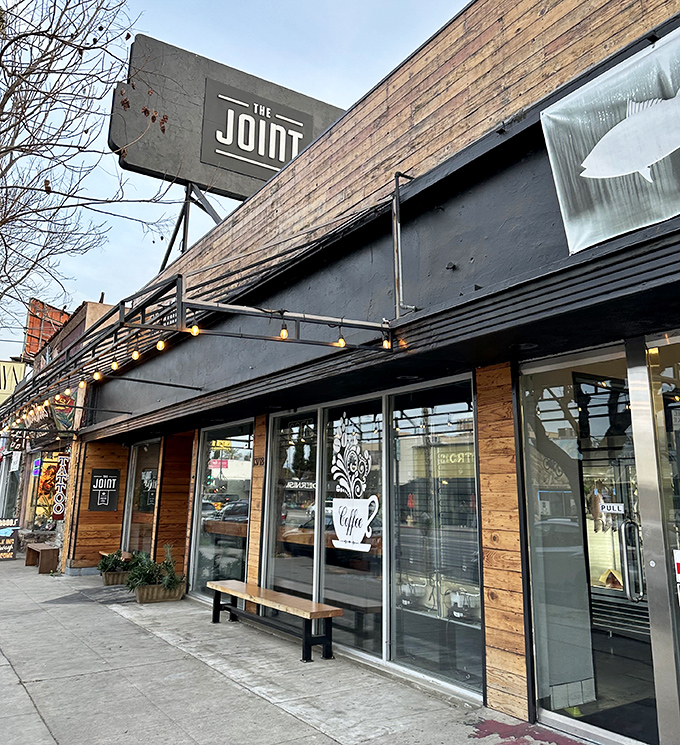String lights and wooden benches create the perfect setting for discovering why coffee and oysters are a match made in heaven.