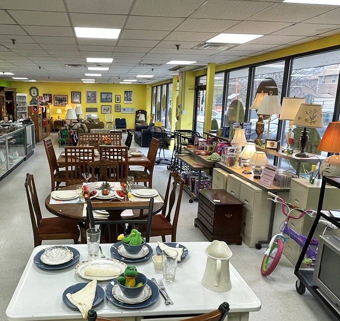 Those bright storefront circles promise a curated thrift experience that feels more boutique than basement sale.