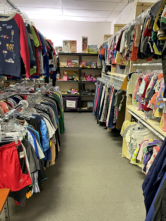 Narrow aisles create an intimate shopping experience where every turn reveals potential treasures.