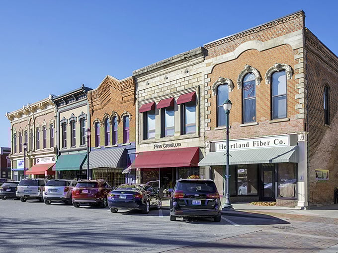 Carefully maintained planters add splashes of color to Winterset's streets, where beauty doesn't require a big budget.