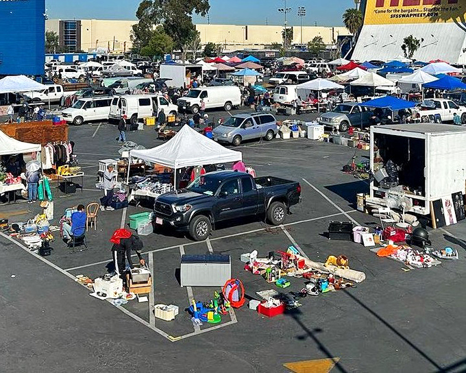 The Santa Fe Springs Swap Meet sprawls across acres of asphalt, a treasure hunter's paradise where one person's castoffs become another's prized possessions.